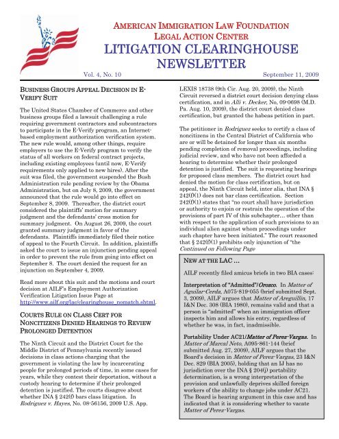 litigation clearinghouse newsletter - American Immigration Council