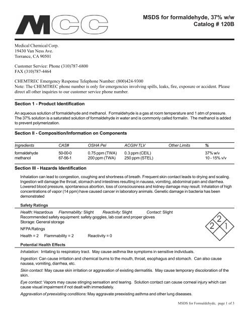 37% Formaldehyde - Southland Medical Corporation