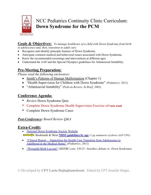 Down Syndrome for the PCM - NCC Pediatrics Residency at Walter ...
