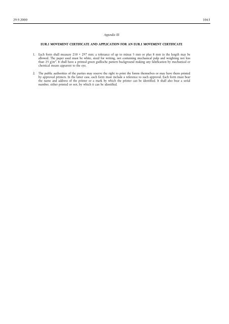 Appendix III EUR.1 MOVEMENT CERTIFICATE AND APPLICATION ...