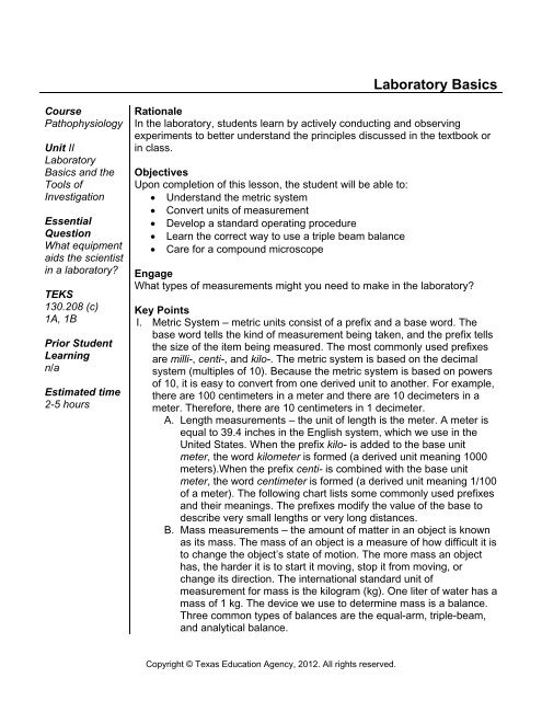 Laboratory Basics - Health Science Technology Education