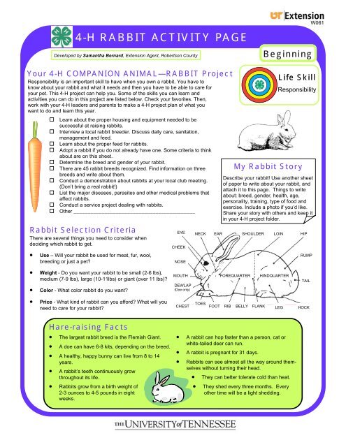 W061 4-H RABBIT ACTIVITY PAGE - UT Extension