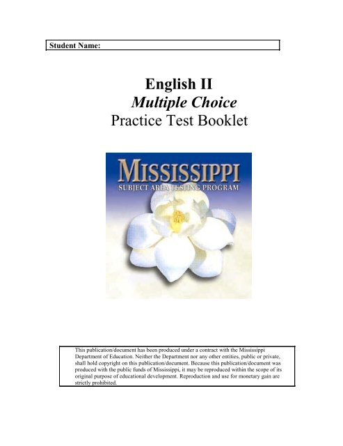 English II Multiple Choice Practice Test Booklet - Mississippi ...