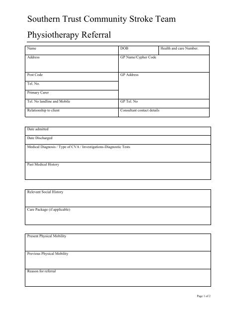 Physiotherapy Referral Form - Southern Health and Social Care Trust