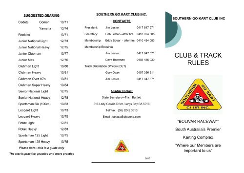 Club & Track Rules - 2013 - Southern Go Kart Club