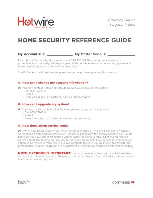 HOME SECURITY REFERENCE GUIDE - Hotwire Communications