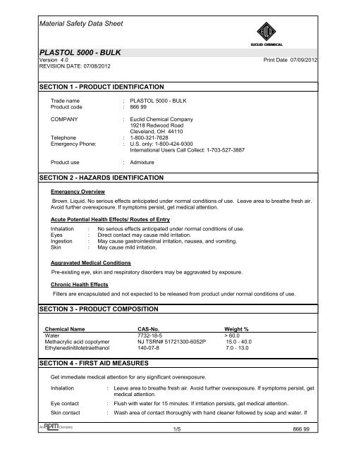Plastol 5000 MSDS-USA - Euclid Chemical Co