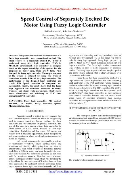 Speed Control of Separately Excited Dc Motor Using Fuzzy Logic ... Speed Control of Separately Excited Dc Motor Using Fuzzy Logic ...
