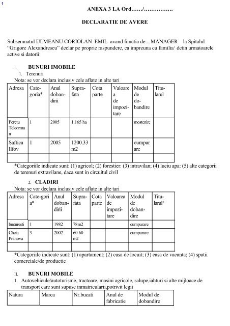 ANEXA 3 LA Ordâ ¦â ¦/â ¦â ¦â ¦â ¦â ¦. DECLARATIE DE AVERE ...