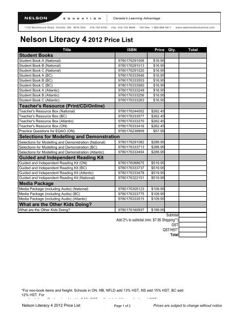 Nelson Literacy 4 Pricelist (.pdf)