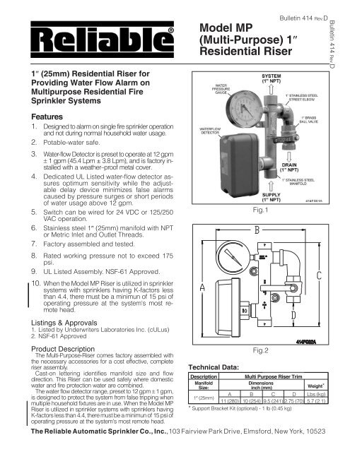 1 Residential Riser - Reliable Automatic Sprinkler Co.