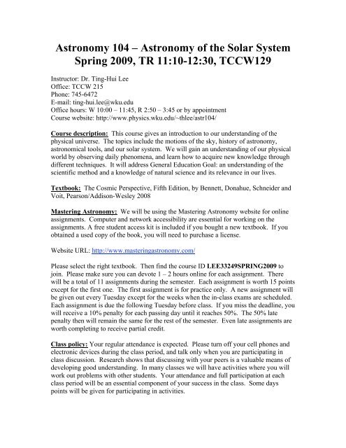 Astronomy 104 - Physics and Astronomy