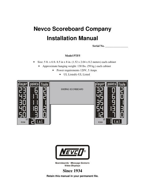 Nevco Scoreboard Company Installation Manual