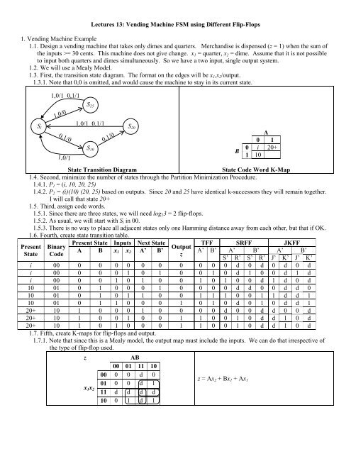 Lectures 13 Vending Machine Fsm Using Different Flip Cs Csif