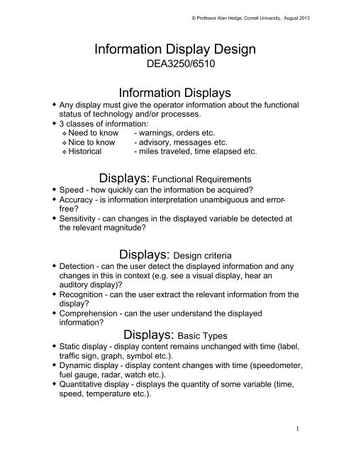 Information Display Design - Cornell University Ergonomics Web