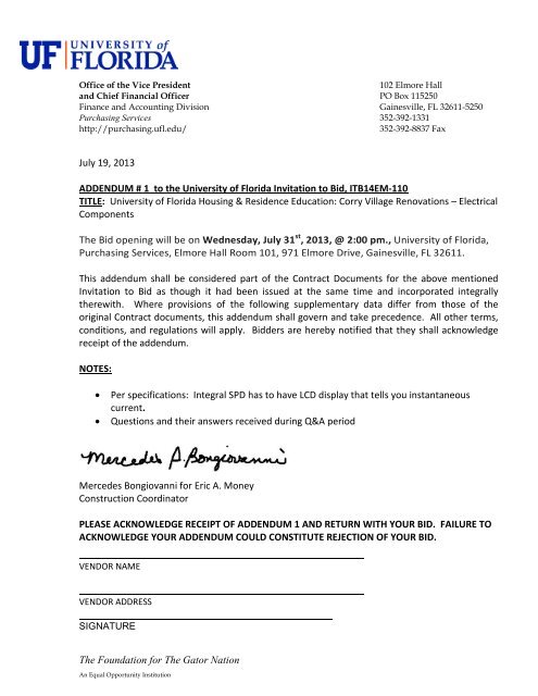Addendum 1 - UF Purchasing - University of Florida