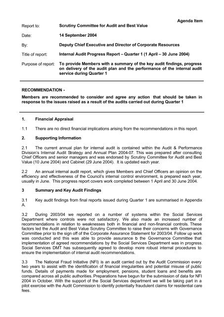 Internal Audit Progress Report Quarter 1 - East Sussex County Council