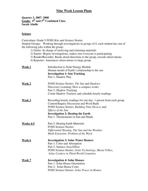 Nine Week Lesson Plans - Escuela Las Morochas