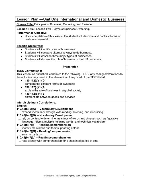 Model Instruction Plan - Career and Technical Education
