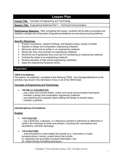 The Engineering Notebook - Career and Technical Education