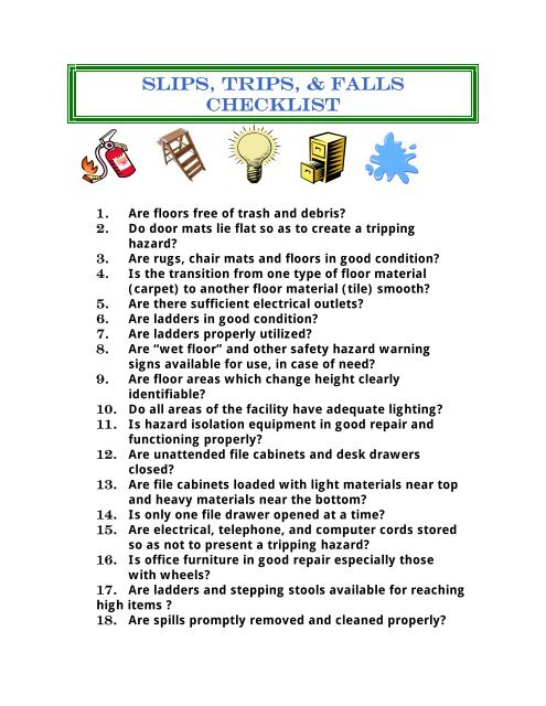 SLIPS, TRIPS, & FALLS CHECKLIST