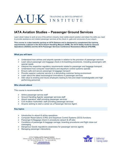 IATA Aviation Studies â Passenger Ground Services - AUK