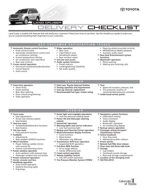 DELIVERY CHECKLIST