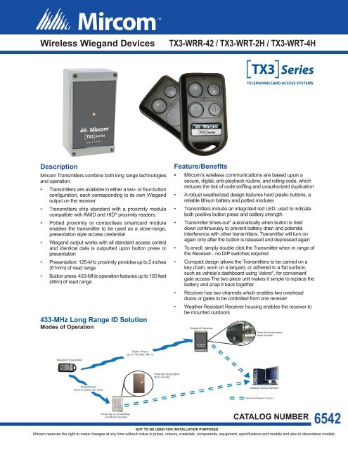 Wireless Wiegand Devices TX3-WRR-42 / TX3-WRT-2H ... - Mircom