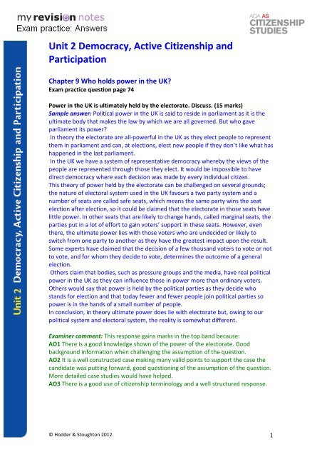 Unit 2 Democracy, Active Citizenship and Participation