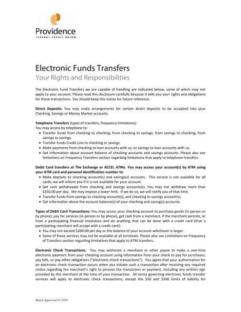 Electronic Funds Transfer Policy - Providence Federal Credit Union