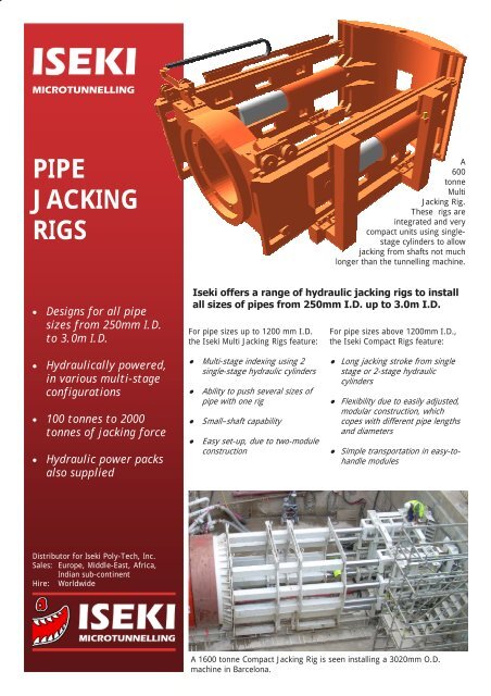 Jacking Rigs Datasheet (pdf file) - Iseki Microtunnelling
