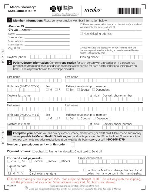 BCBSM Medco Pharmacy Mail-Order Form