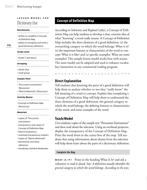 Word-Learning Strategies Concept of Definition Map - Core