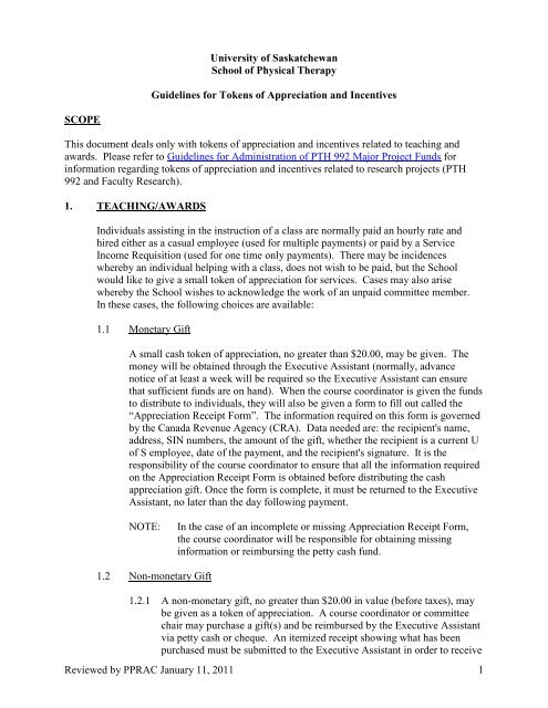 Tokens of Appreciation and Incentives