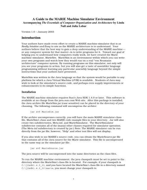 A Guide to the MARIE Machine Simulator Environment