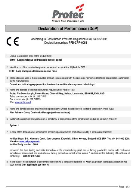 Declaration of Performance (DoP) - Protec Fire Detection