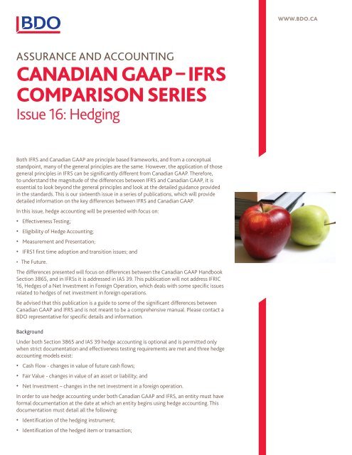 Hedging - IFRS Canadian GAAP Differences Series - BDO Canada