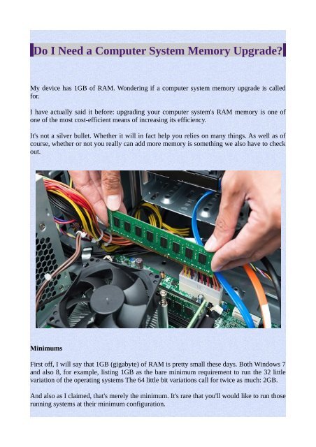 Do I Need a Computer System Memory Upgrade?