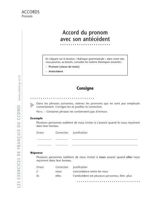 Accord du pronom - ccdmd