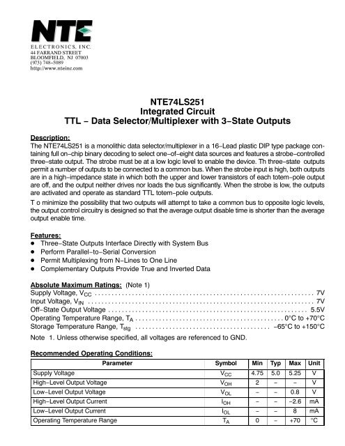 Data Selector/Multiplexer with 3â State Outputs