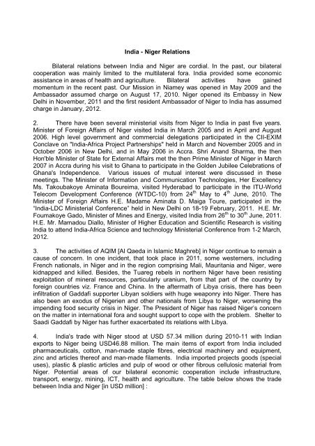 India - Niger Relations Bilateral relations between India and Niger ...