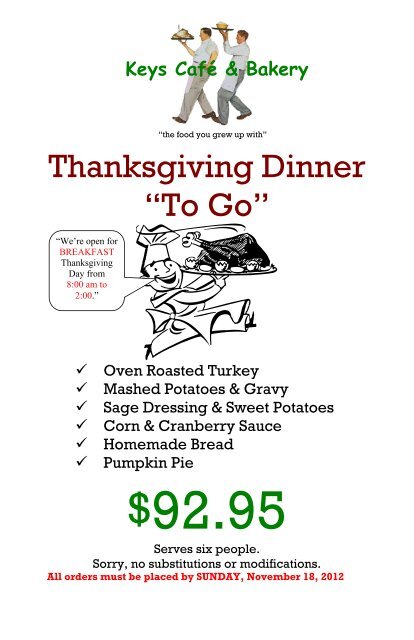 Thanksgiving Dinner â To Goâ - Keys Cafe