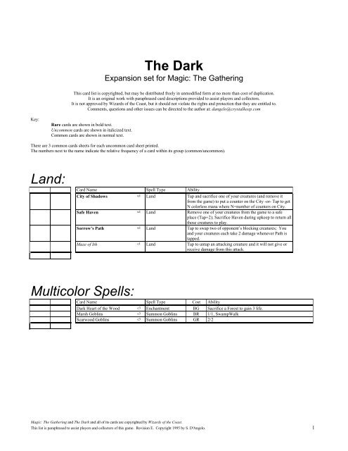 Magic The Dark Card List - Crystal Keep