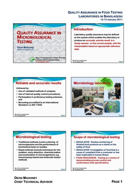 Quality Assurance in Microbiological Testing - Food Safety project of