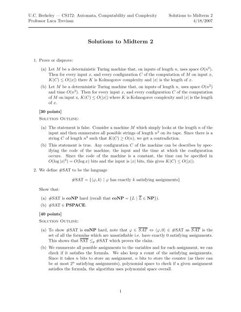 Solutions to Midterm 2 - Stanford CS Theory