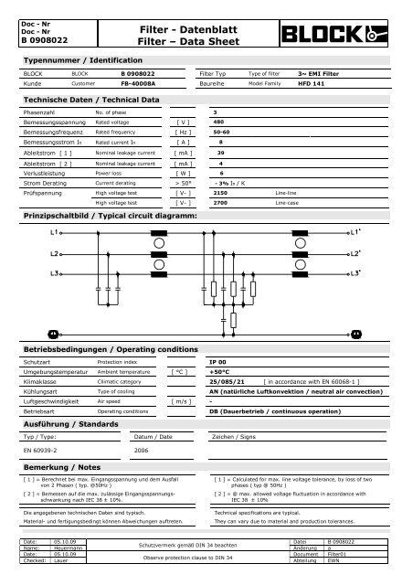 Filter - Datenblatt Filter â Data Sheet - Crompton Controls