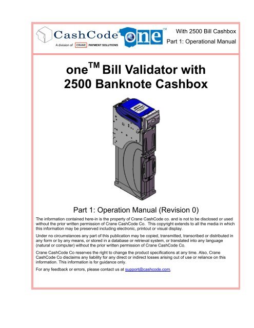 one Bill Validator with 2500 Banknote Cashbox - Sensis