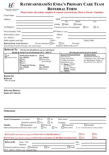 rathfarnham/st enda's primary care team referral form