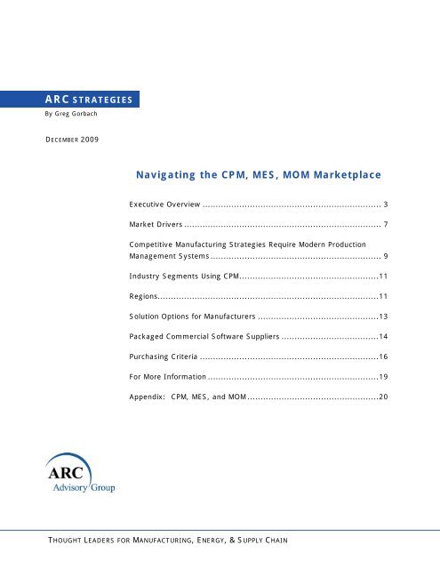 Navigating the CPM, MES, MOM Marketplace - ARC Advisory Group