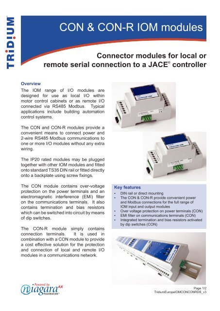 IOM connector modules CON & CON-R - Tridium Europe